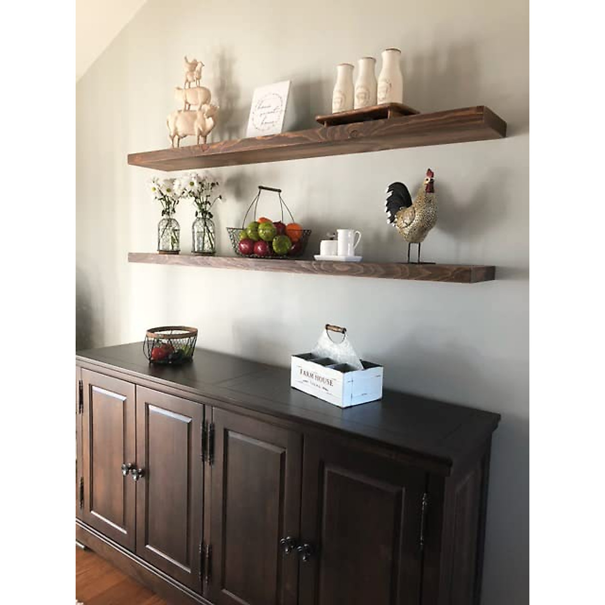 Joel's Antiques Floating Wall Shelf - 60-Inch Wood Decor & Long for Fireplace Mantel, Bookshelf, Bedroom, & Farmhouse - Wall-Mounted Rustic Stand, Wooden Hanging Display - Medium Brown, 60x10x2