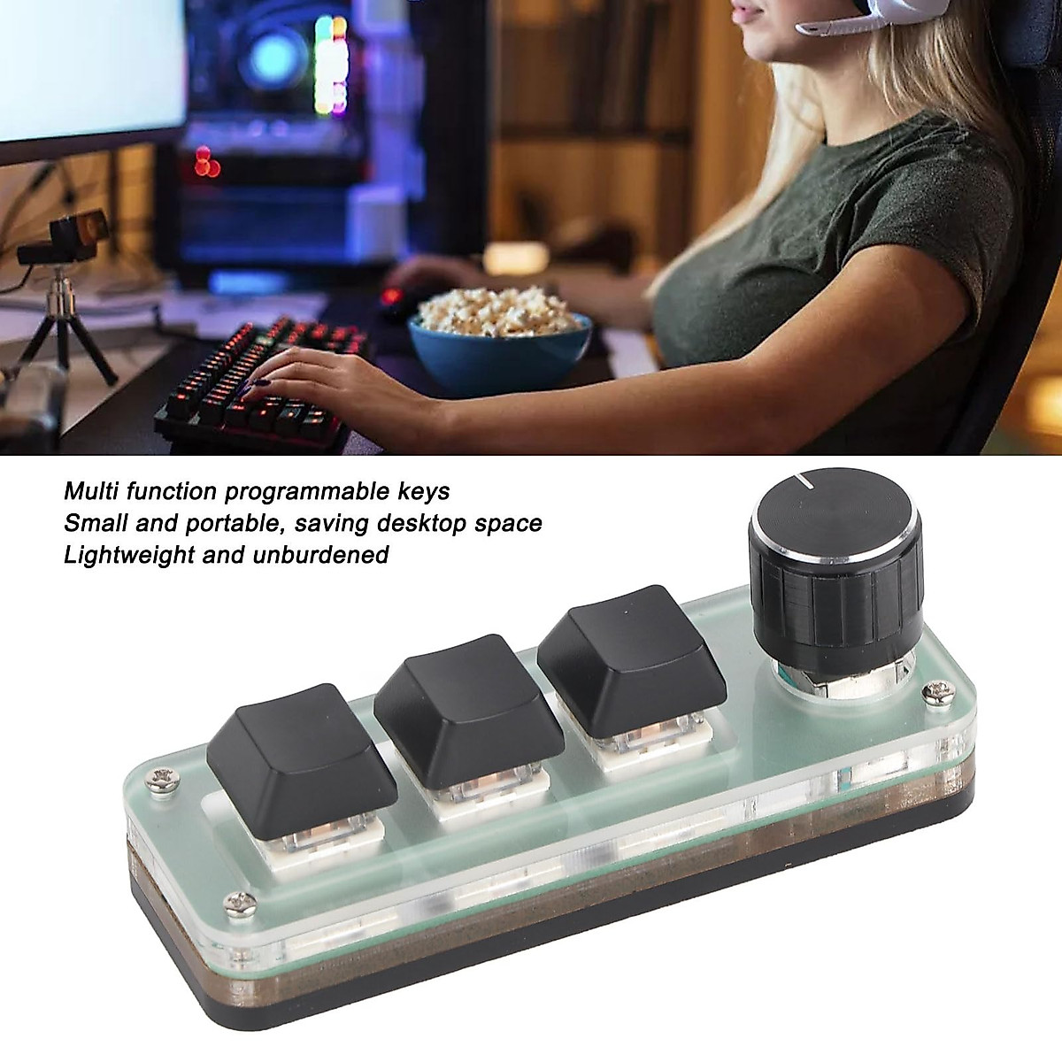 3 Key Macro Pad, RGB Backlight OSU Keypad Mini Programmable Keypad, Multifunctional Shortcut Game Keypad USB Mechanical Keyboard with Knob for DIY Programming Gaming