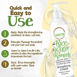 CurlyChic Rice Water Remedy Strengthening Condish - Ultra-Moisturizing, Protein-Balanced, Ayurvedic Herbs, Sulfate & Paraben-Free - Repairs & Protects Hair, Prevents Breakage & Split Ends - 8 fl oz