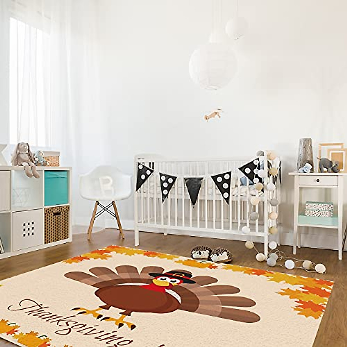 Indoor Area Rugs Thanksgiving Turkey Fall Leaf Pumpkin Non-Slip Floor Mats Yellow Orange Rectangular Carpet Soft Washable Rugs for Living Room/Bedroom/Hallway Home Decor - 5x8 Feet