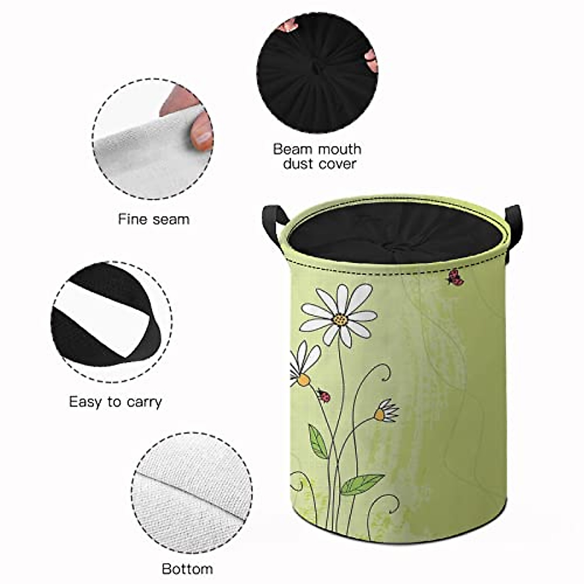 Fubido Duckies Print,Foldable Large Laundry Drawstring Basket with Handles,Bath Bubbles of Sketch Rubber Toys,for Dorm Room, Bathroom, Bedroom,Hamper for Toys,Clothing,Orange Yellow