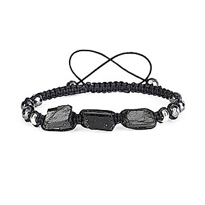 Ochoos Natural Rough Black Tourmaline Healing Stone Bead Faceted Hematite Nylon Rope Adjustable Macrame Energy Bracelet Man Women - (Length: Unisex Adjustable)
