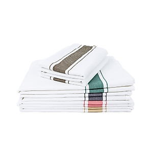 Oli's Cotton Kitchen Towels 5 Pack - 100% Kitchen Dish Towels for Drying Dishes 19,5”x 25,5” - Reusable Cleaning Cloths - Absorbent White Tea Towels with Stripes - Machine Washable Hand Towel