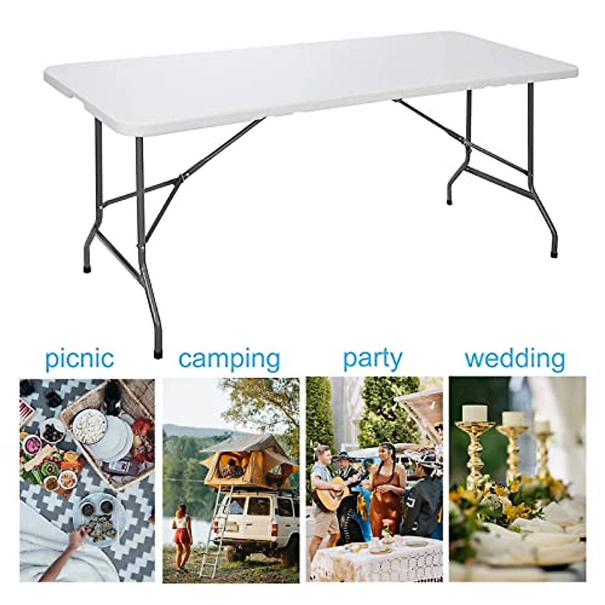 Fenbeli Folding Tables 6ft Plastic Foldable Table Heavy Duty Lightweight Folding Table Fold in Half with Handle for Outdoor & Indoor Party Dining Camping Wedding BBQ Catering