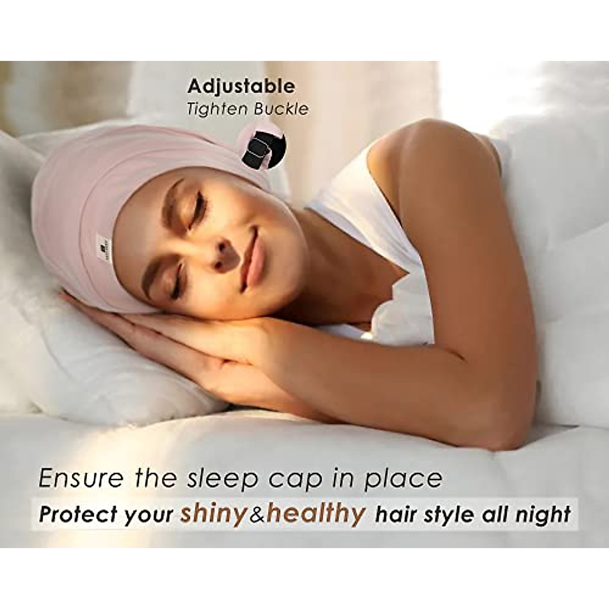 YANIBEST 100% Mulberry Silk Lined Sleep Cap Silk Bonnet for Sleeping - Pink Hair Cover Bonnet for Natural Hair Adjustable Slouchy Beanie Hat