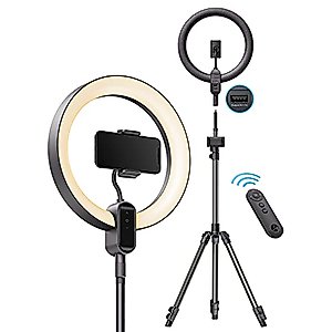 Ring Light with Stand, 12 inch LED Ring Light Features Upgraded Tripod & Remote Control, Selfie Light with Phone Holder Adjustable Height Smooth Dimming for Makeup Studio Portrait YouTube Vlog