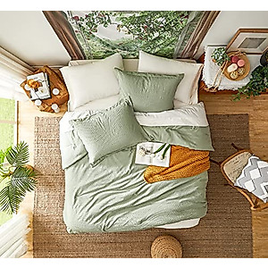 Geniospin Full Comforter Set, Bed in a Bag Sage Green Bedding Sets 7-Pieces, Botanical Pattern, All Season Comfortable Seersucker Bedding with Comforter, Sheets, Pillowcase & Shams(Full,80"x90")