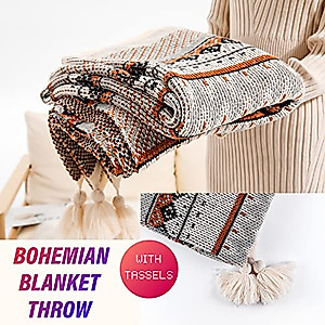 SahSahCasa Bohemian Knitted Throw Blanket wiz Tassels, Brown Throw Blanket for Sofa, Couch, Bed, Camping, Bohemian Decor for Room, Bedroom, Living Room