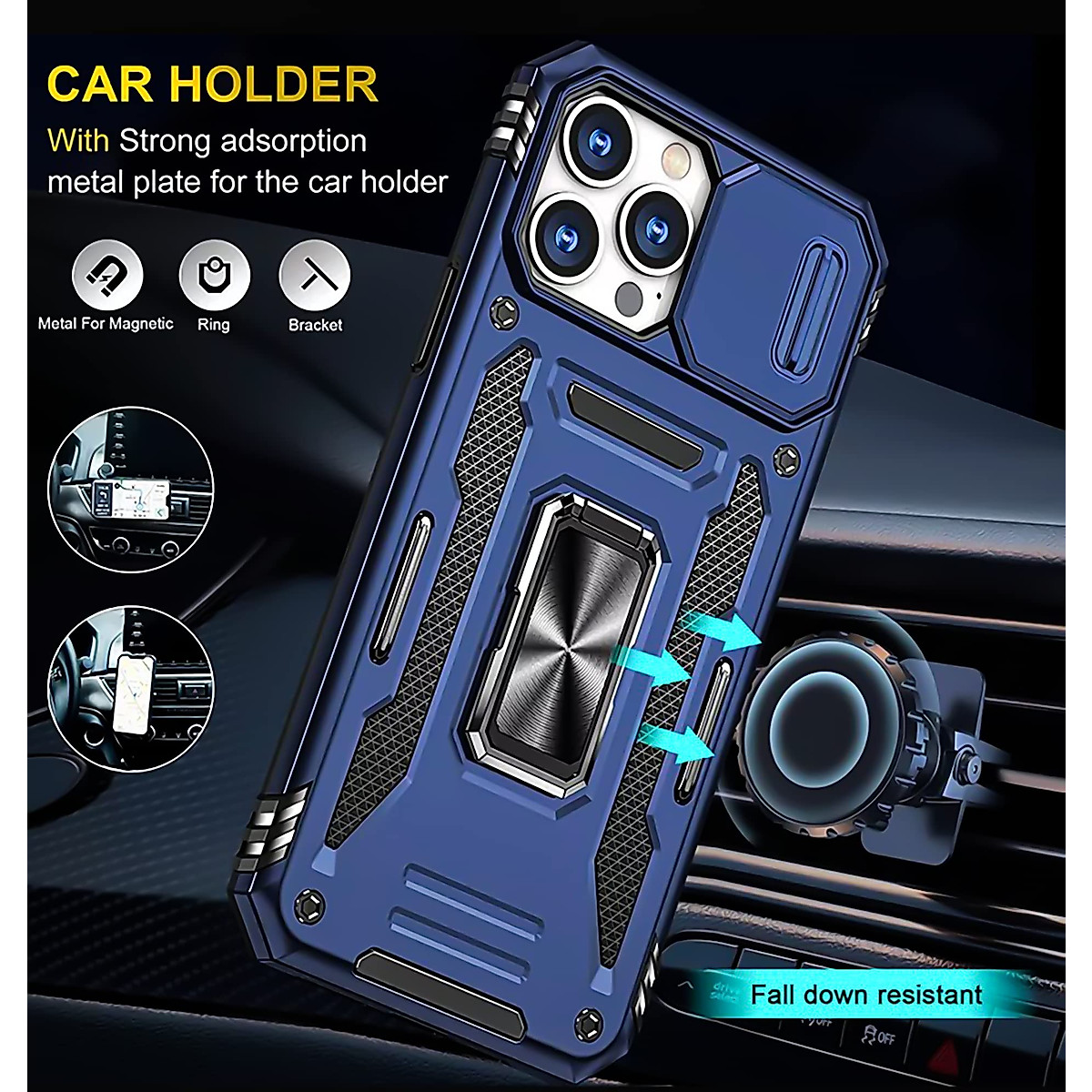 iPhone 14 Pro Max Case with Kickstand, Heavy Duty Hybrid Shockproof Silicone Protective Cover Military case for Apple iPhone 14 pro max 6.7 (Blue)