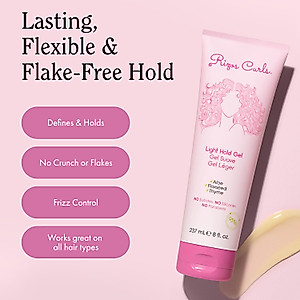 Rizos Curls Light Hold Gel, Defines with Flexible Hold, Flake-Free and Frizz-Free Voluminous Curls, Moisturize with Aloe Vera & Flaxseed, For All Curl Patterns 2a - 4c, 8 oz (Package May Vary)