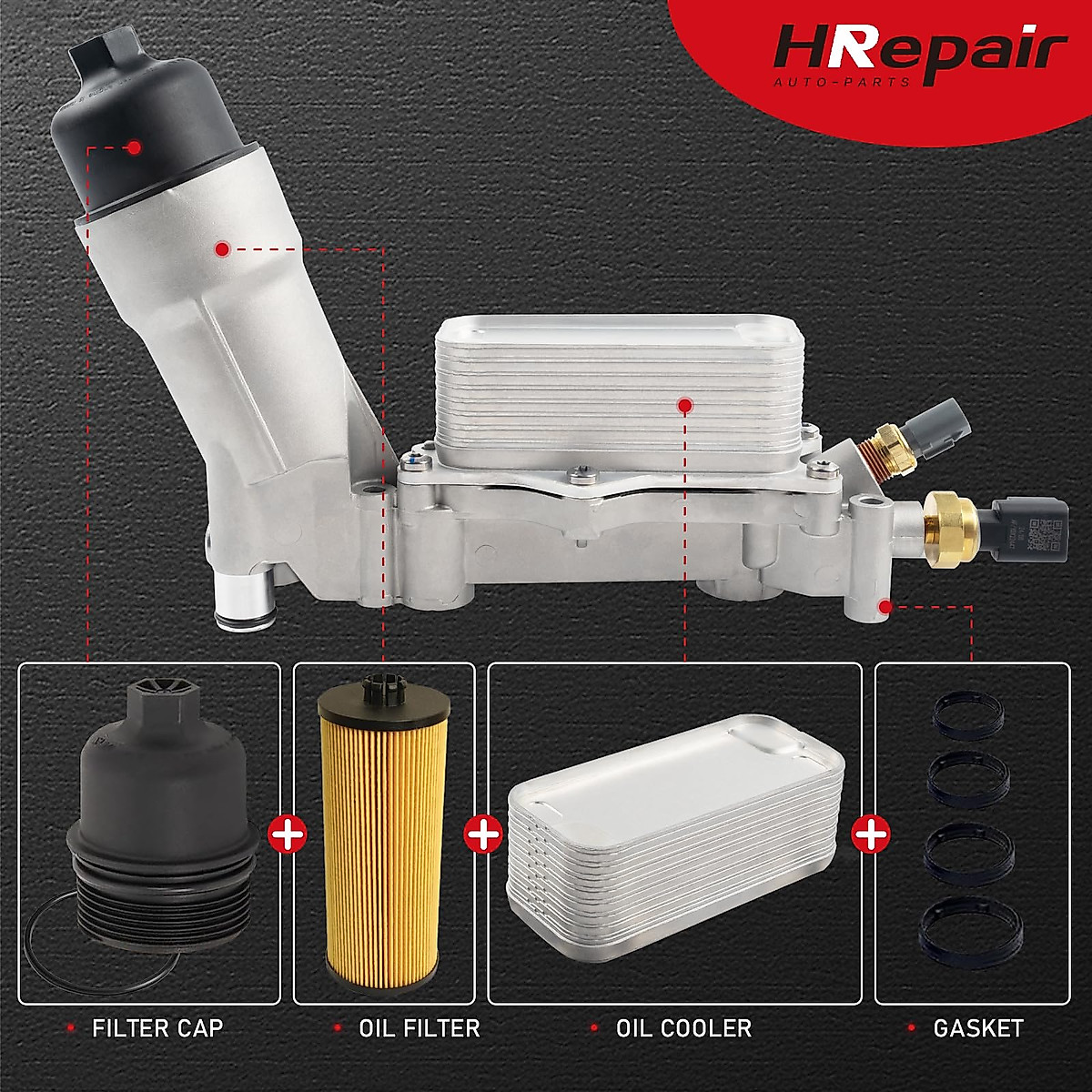 HRepair 926-959 926-876 Engine Oil Cooler 3.6 Oil Filter Housing Assembly, Oil Cooler Housing For Jeep Wrangler Cherokee Dodge Charger Journey Challenger Chrysler 200 300 Town & Country