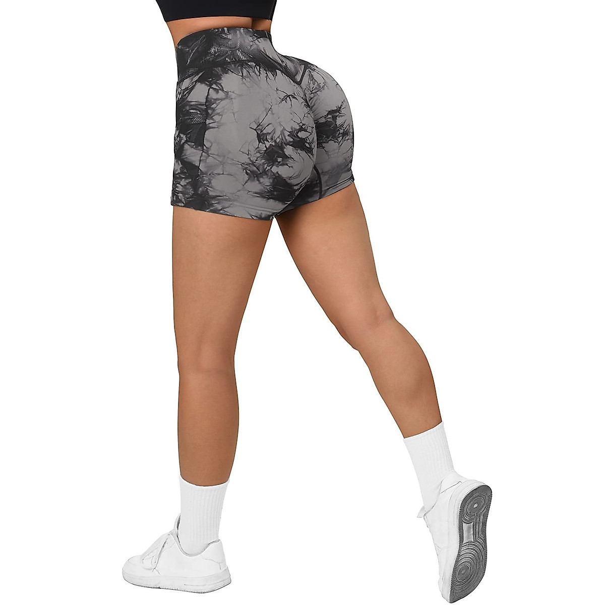 MOOSLOVER Women Seamless Booty Biker Shorts Scrunch Butt Lifting High Waisted Workout Shorts(M,#3 Black Tie-dye-3")
