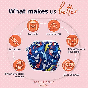 Reusable Baby Swim Diapers (Sizes N–5) – Adjustable, Easy-Wash Nageuret Reusable Swim Diaper Kids Soft, Breathable, Waterproof Swim Wear for Baby & Newborn! (Sharks)
