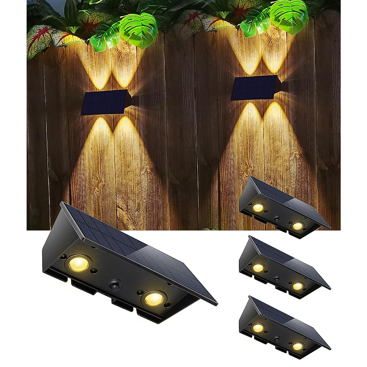 Roopure Solar Fence Light 8 Pack Bundle, Solar Motion Lights Cool White Lighting & Solar Wall Light Outdoor Up and Down Warm Lighting Security and Decorative for Yard Fence Deck Step Wall Porch Garden