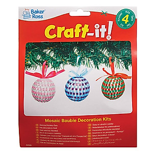 Baker Ross AX529 Mosaic Christmas Ornament Kits - Pack of 4, Christmas Tree Decorations for Kids Arts and Crafts Activities