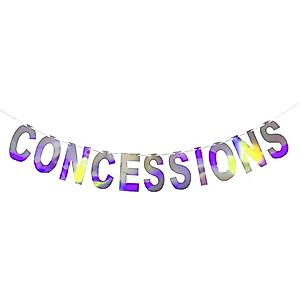 Blukey Holographic Concessions Banner Hanging Bunting String Flag Iridescent White Baseball Football Party Concessions Stand Garland Sports Themed Signs