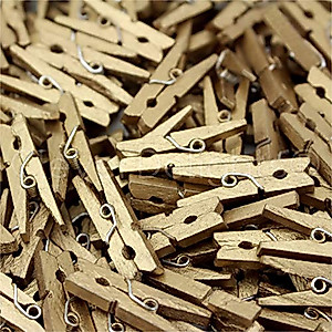 CleverDelights 1 1/8" Mini Wood Clothespins - Metallic Gold - 100 Pack