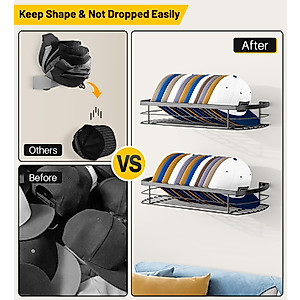 KIMBORA Metal Hat Rack for Wall, Hat Organizer for Baseball Caps Holds 30 Hats Wall Mounted Baseball Hat Storage Organizer Fits All Caps Shelves, 2 Packs Hat Holder Display, Black