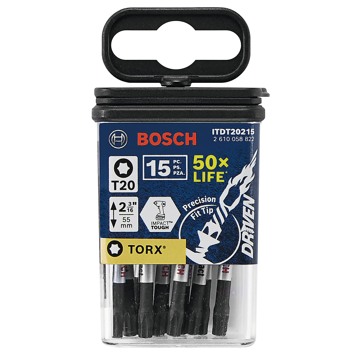 BOSCH ITDT20215 15-Pack 2 in. Driven Torx #20 Impact Tough Screwdriving Power Bits