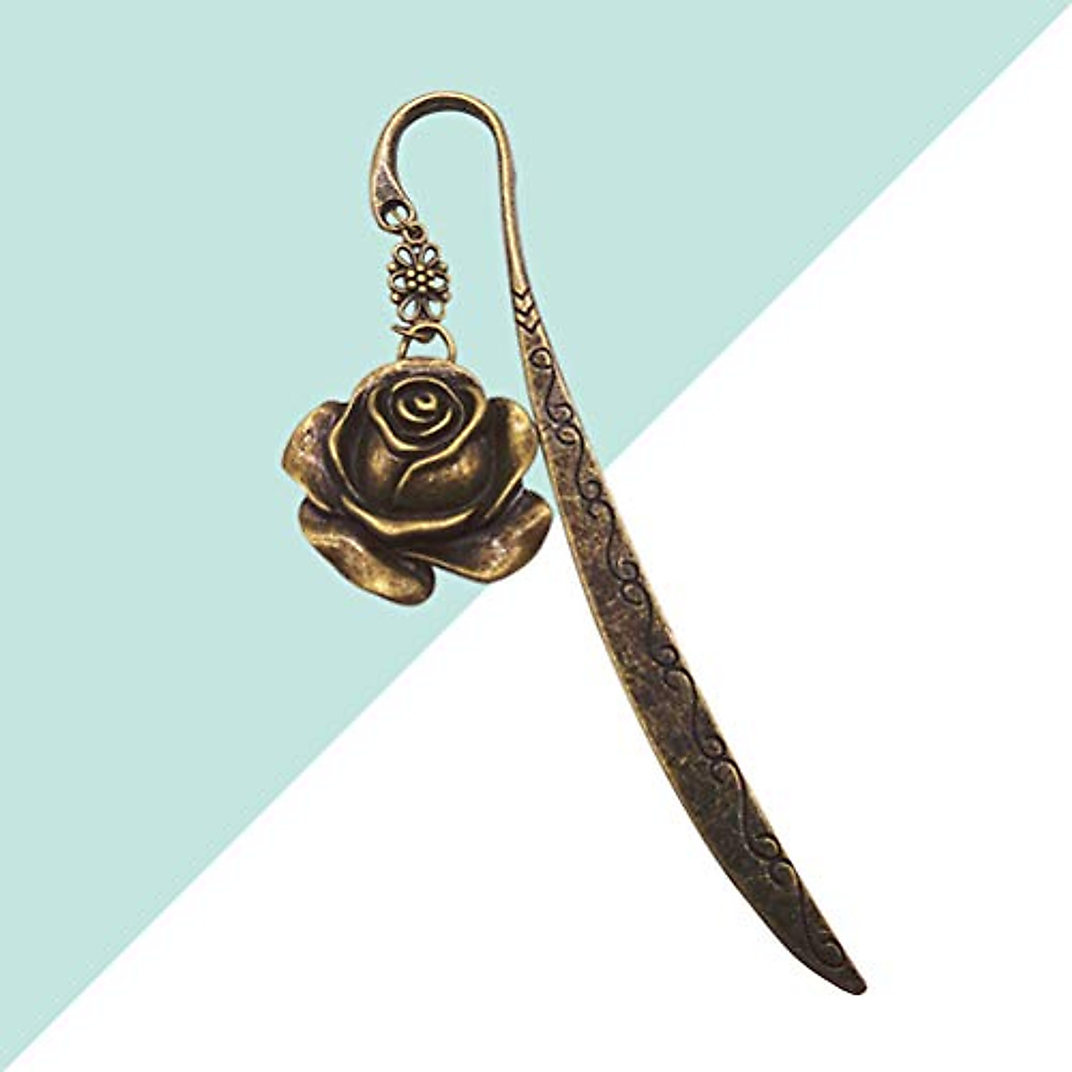 Amosfun 2pcs Retro Book Mark Vintage Metal Rose Bookmark Document Label Wedding Party Favor Gifts(Golden)