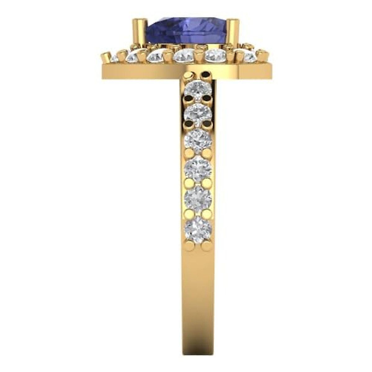 2.03 Carat heart cut blue simulated tanzanite 14k yellow gold engraving bridal engagement wedding halo ring size 5.25
