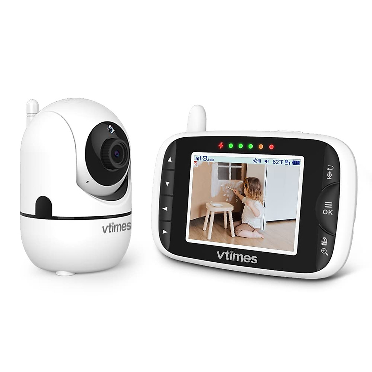 VTimes Video Baby Monitor with Camera and Audio, 3.2" Color LCD Scree, Remote Pan-Tilt-Zoom, Baby Monitor Camera, Infrared Night Vision, Temperature Display, Lullaby, Two Way Audio and VOX Mode