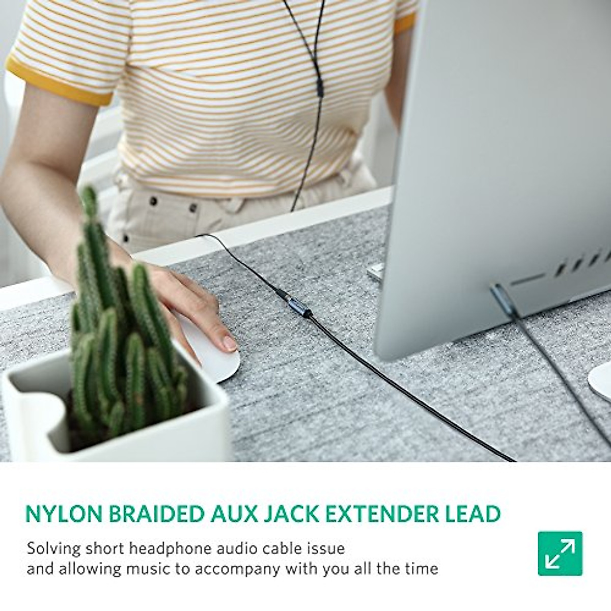 UGREEN Headphone Extension Cable Hi-Fi Stereo Gold Plated Nylon Braided Male to Female 3.5mm Extension Audio Cable Compatible with iPhone iPad Smartphones Tablets Media Players Blue 15FT