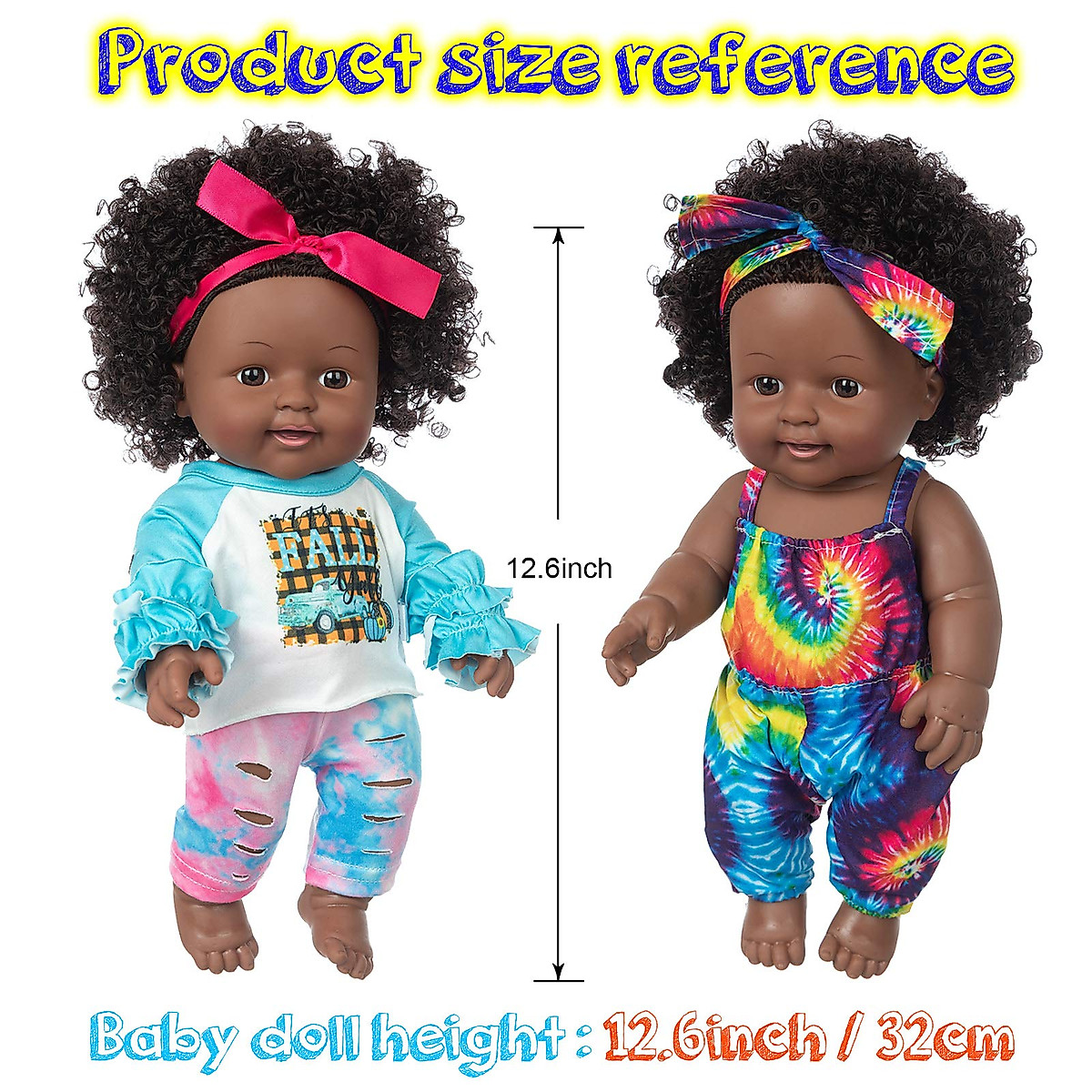 iBayda One-Piece 12 inch Realistic Black Baby Girl Doll Toy African-American Washable Silicone Baby Doll with 2-Sets Doll Clothes (Only One Doll)