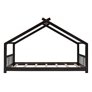 Harper & Bright Designs Kids House Beds Twin, Wooden Montessori Bed, Kids Twin House Bed with Headboard & Footboard, Twin Bed Frame for Kids Boys Girls Teens, No Box Spring Need (Twin, Espresso)