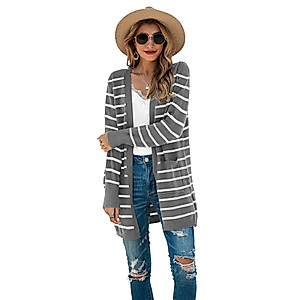 TASAMO Womens Color Block Striped Draped Kimono Cardigan Long Sleeve Open Front Casual Knit Sweaters Coat Soft Outwear