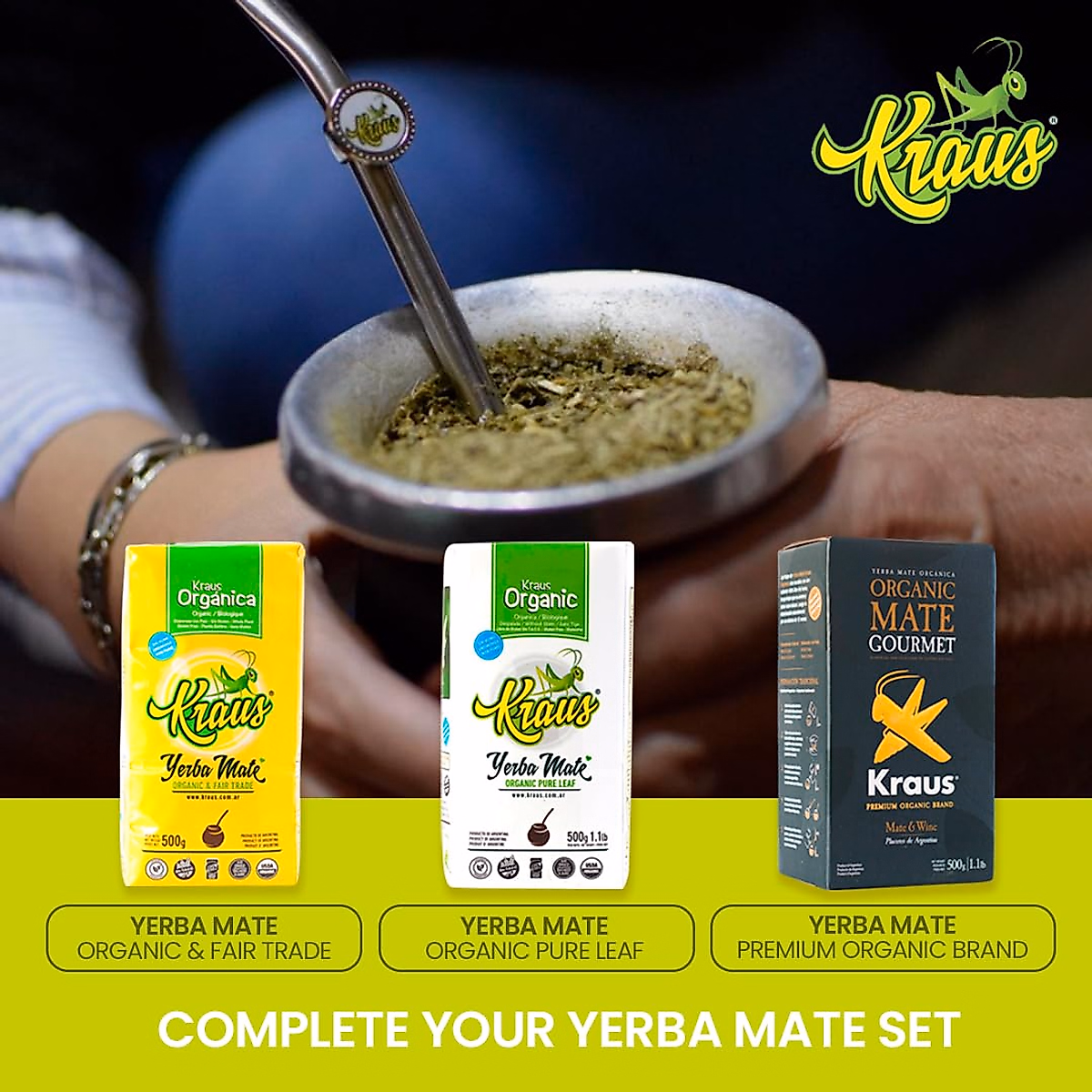 KRAUS Organic Yerba Mate | Pure Leaf | unsmoked | Authentic Flavor | USDA | 100% Organic | 1.1 LB / 500 g / 17.6 oz