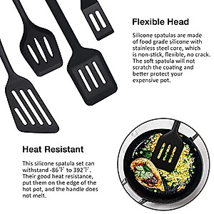 Silicone Spatula Set of 4 - Non-stick Pan Silicone Spatula Turner, Silicone Slotted Fish Turner Easy to Clean, Slotted Spatula for Eggs, Pancakes, Omelets