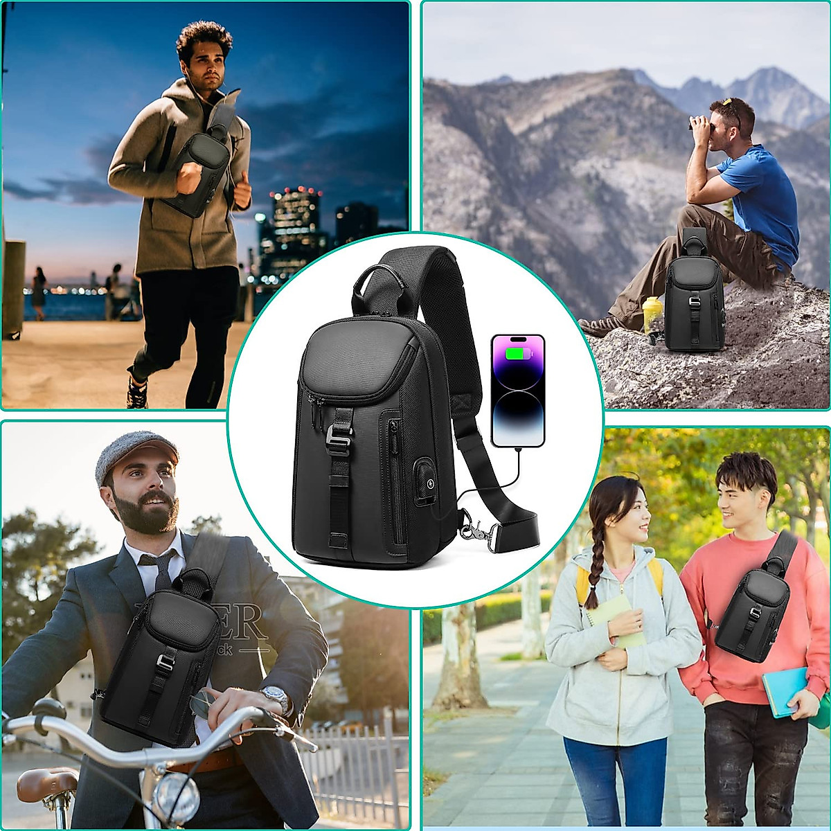 EURCOOL Mens Shoulder Bag,Small Sling Chest Bags,Water Repellent Cross Body Pack,Running Hiking Biking Daypacks