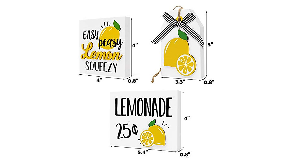 Lemon Tiered Tray Decor | Farmhouse Summer Wooden Signs