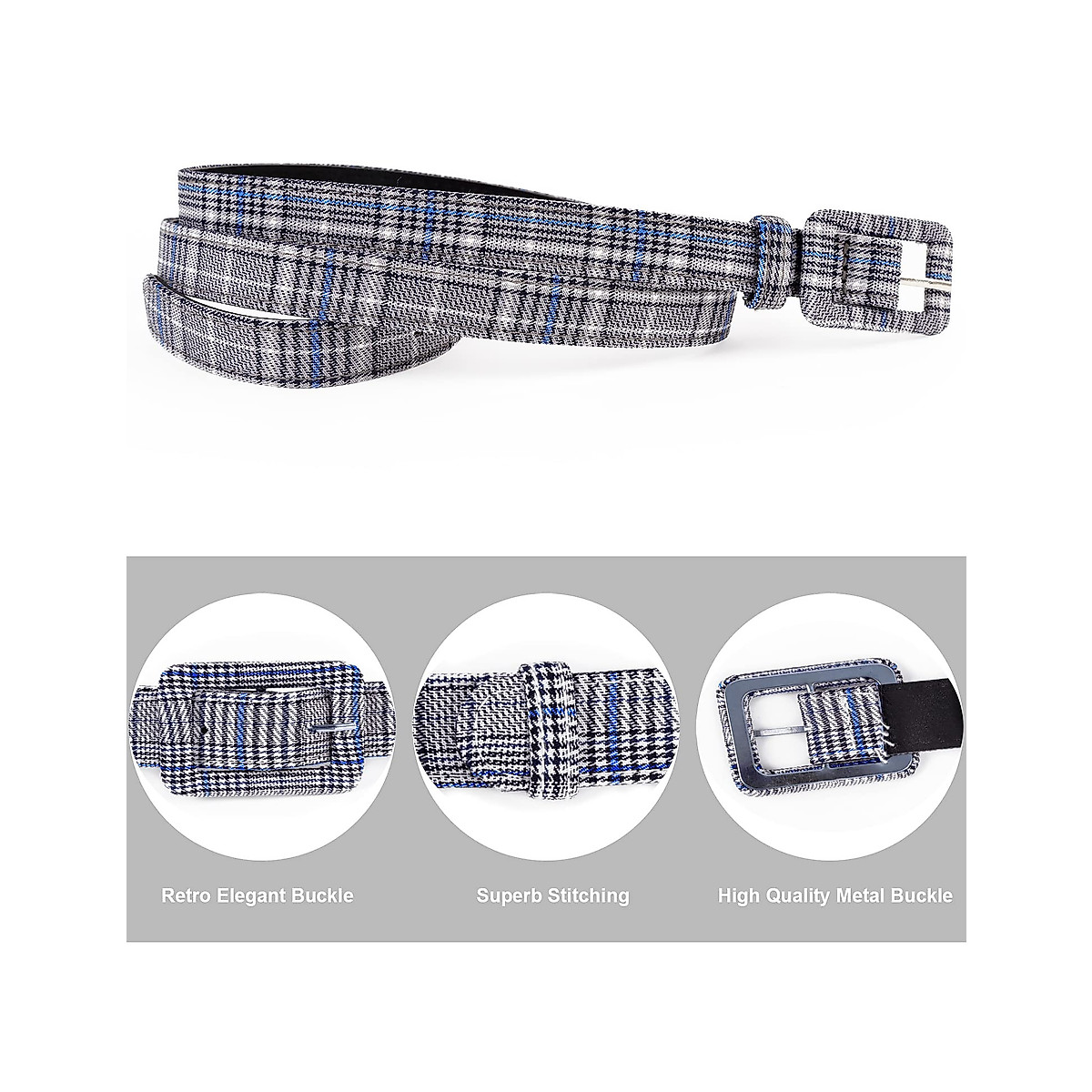 MUXXN Womens Belt- Solid Color Basic Belt for Casual Formal Dress or Jeans (Blue Plaid XL)