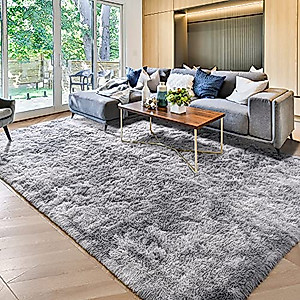 ISEAU Rugs for Living Room Ultra Soft Shag Area Rug 4'x6' Carpet for Bedroom, Non-Slip Fluffy Dorm Rug for Kids Room Home Decor, Light Grey