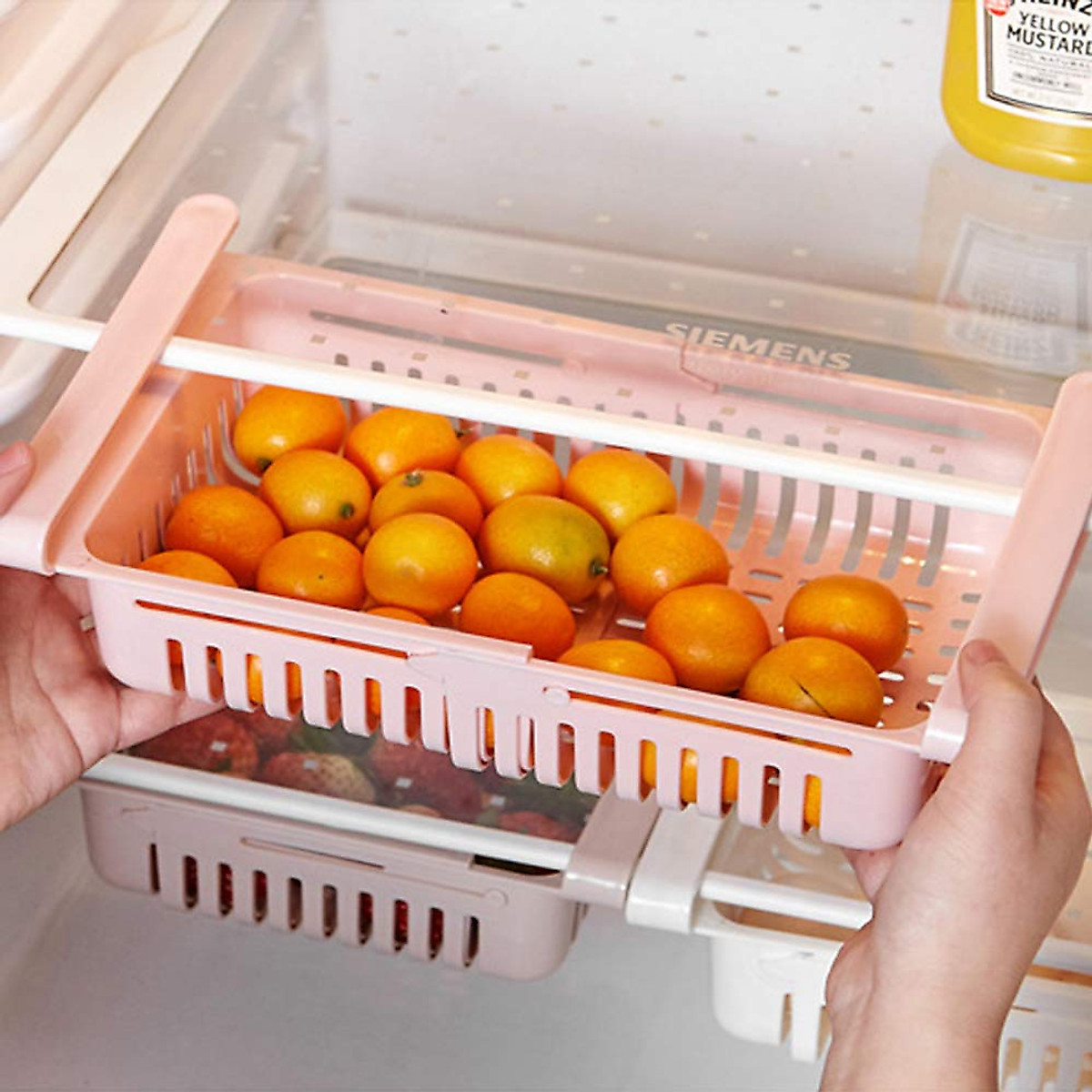 Fridge Drawer Organizer, Retractable Refrigerator Storage Box, Food Fresh-keeping Classified Organizer Container Pull Out Basket, Small Size, Fit for Fridge Shelf Under 0.5 inch (White)