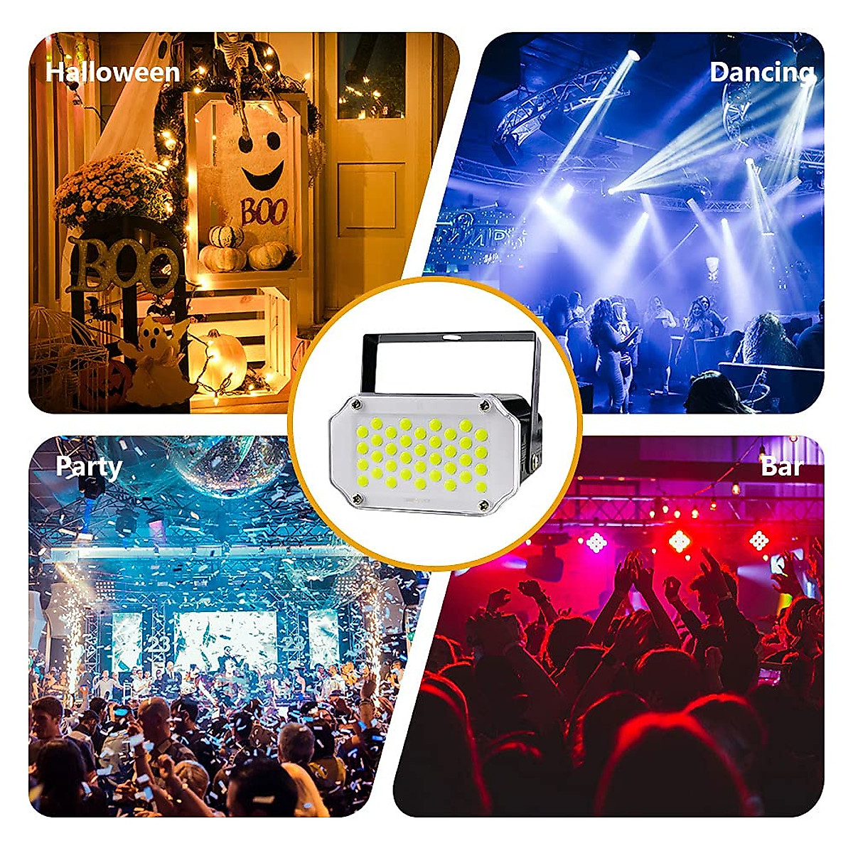 AQOOL Halloween White Strobe Lights, Sound Activated Mini 36 LED Strobe Light for Parties, Speed Adjustable Super Bright DJ Stage Lighting for Halloween Room Dance Stage Disco(No Remote)