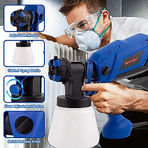 SPFAST Electric Paint Sprayer, 650W High Power HVLP Spray Paint Gun, with 5 Copper Nozzles & 3 Spray Patterns, Easy to Clean, Spray Painter for Home Interior and Exterior, Furniture, Cabinets, Fence