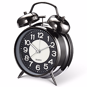 Luminous dial Twin Bell Super Loud Alarm Clock for Heavy Sleepers Adults, Backlight, Battery Operated Old Fashioned Metal 4 Inches Clock for Bedrooms (Luminous dial)
