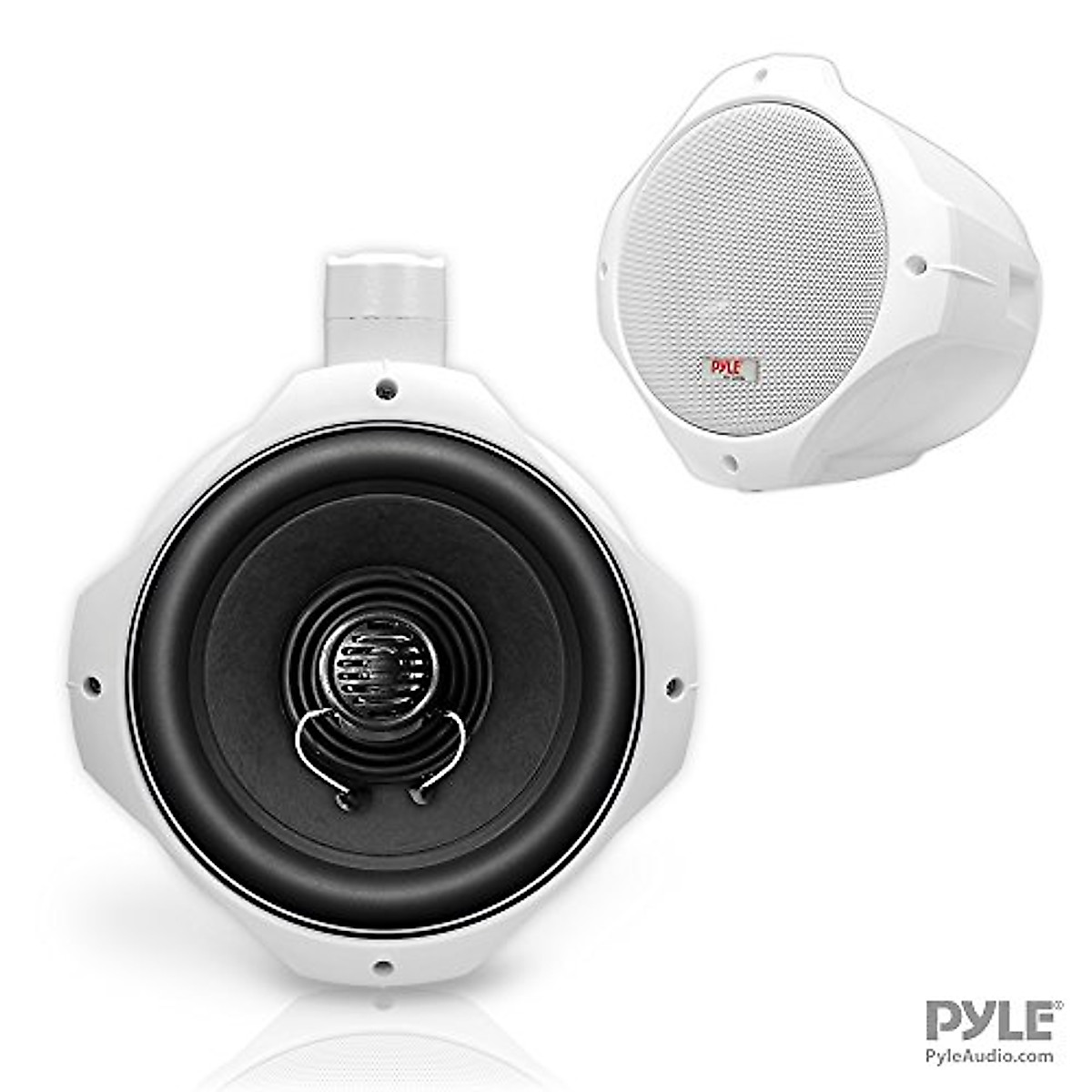 Pyle Waterproof Marine Wakeboard Tower Speakers - 8in Dual Subwoofer Speaker Set and 1” Tweeter with 300 Watt Power - 2-way Boat Audio Stereo System with Mounting Bracket - 1 Pair - Pyle PLMRW85