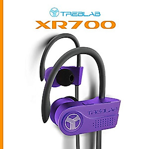 TREBLAB XR700 Wireless Sports Earbuds - Custom Adjustable Earhooks, PRO Running Bluetooth 5.0 Headphones for Athletes. IPX7 Waterproof, Sweatproof, in-Ear Headset, Noise Cancelling Earphones (Purple)
