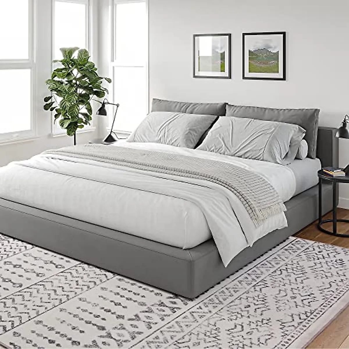 Art&Tuft 3x5 Rug, Super Soft Ultra-Thin Moroccan Washable Rug, Anti-Slip Backing Rugs for Living Room, Foldable Geometric Machine Washable Area Rug(3'x5', Ivory)