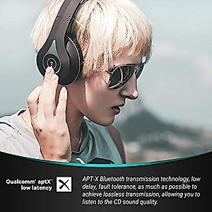 August EP640 Bluetooth Headphones - Wireless Over Ear Headphones with aptX / NFC / 3.5mm Audio In / Headset Microphone - Black