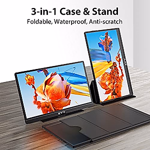 KYY Portable Monitor Latest 15.6'' FHD 1080P USB-C HDMI Laptop Monitor w/Smart Cover Bag & Dual Speakers, External HDR Computer Screen, Travel Gaming Monitor for PC MAC Phone Xbox PS4/5 Switch
