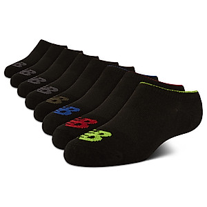 New Balance Boys' No Show Invisible Liner Socks (8 Pack), Size Medium, Black