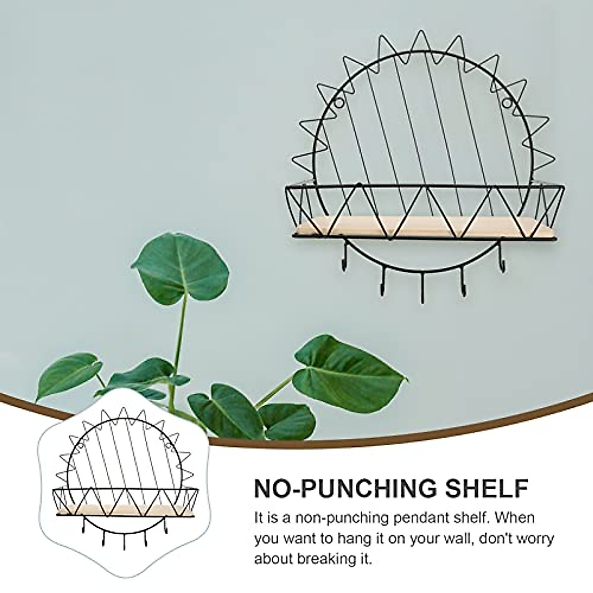 HEALLILY Floating Shelves with 5 Hooks Black Iron Wire Wall Decor Rustic Wall Shelf Rack Wall Mounted Hanging Storage Shelf for Bathroom Bedroom Kitchen Living Room Office