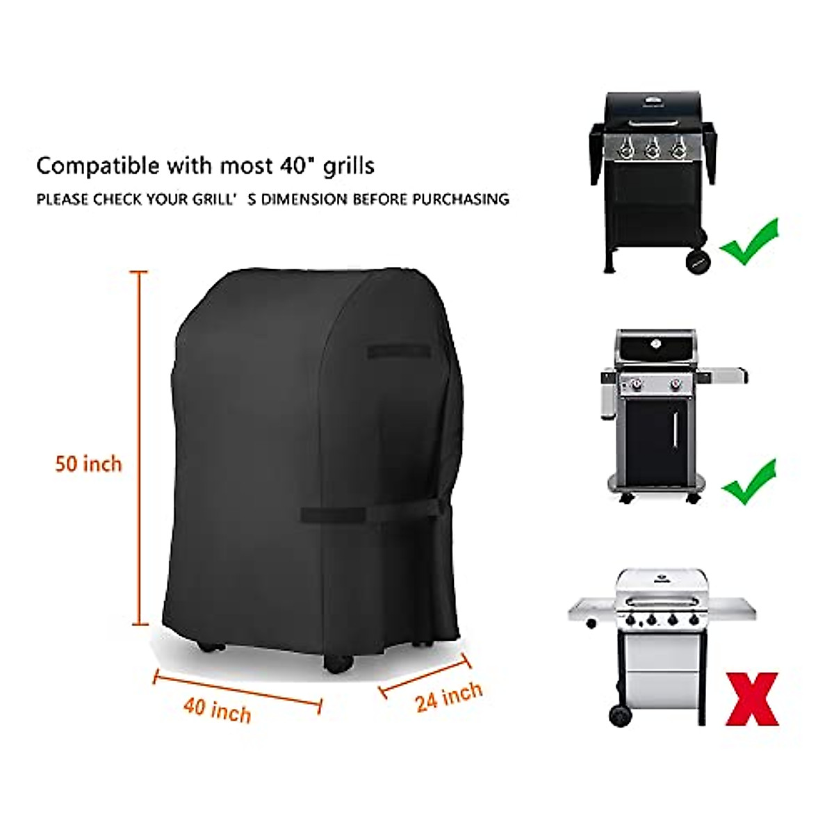 LBTING Grill Cover, 40-inch Heavy Duty 300D Oxford Waterproof Windproof UV Resistant BBQ Gas Grill Cover for Outdoor Barbecue Fit Most Brands Weber, Brinkmann, Char Broil, Holland