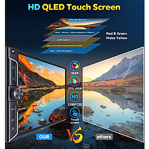 PLZ 7" Wireless Double Din Car Stereo Apple Car Play Radio Carplay Android Auto QLED Touch Screen, Bluetooth 5.3 Audio Receivers, 1080P Backup Camera, 4.2 Channel Outputs 240W, 2 Subwoofer, FM/AM, SWC