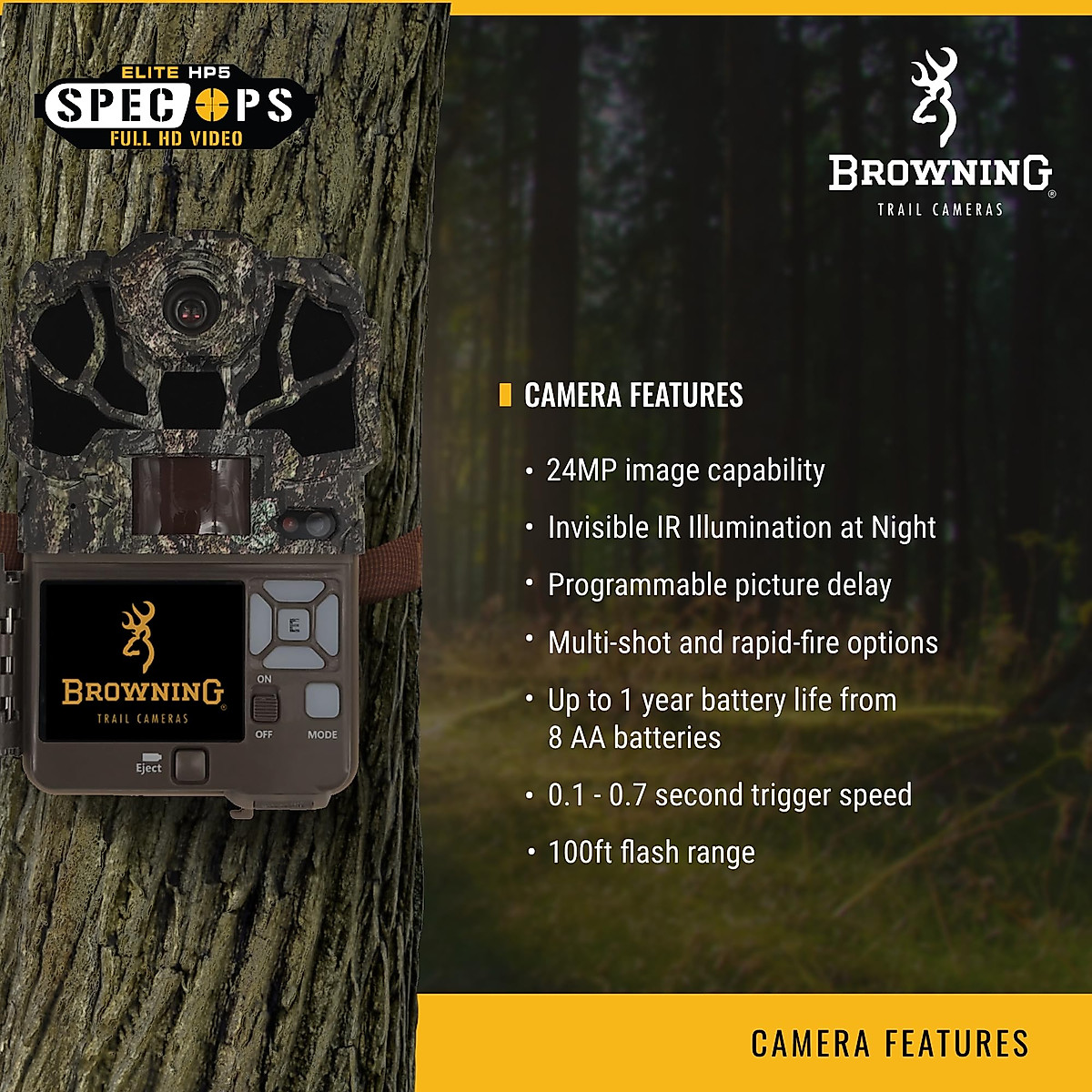 Browning Trail Cameras Spec Ops Elite HP5 - BTC-8E-HP5 - Game Camera, Wildlife Motion-Activated Camera